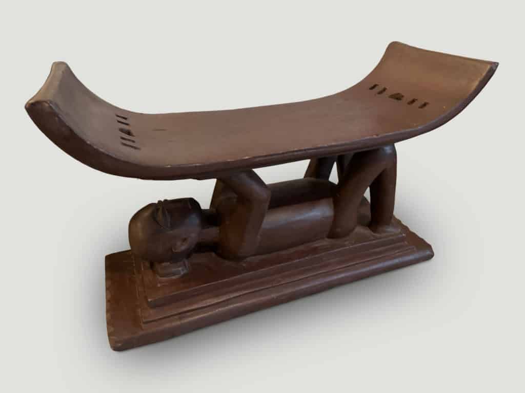 Antique Ashanti Stool with a Hand Carved Monk 244AR - Andrianna Shamaris