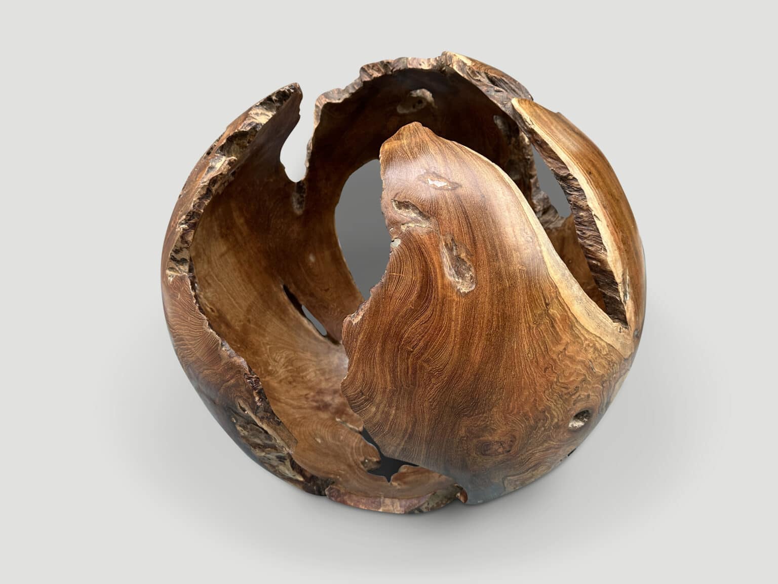 Hollowed Out Teak Organic Sphere 132K - Andrianna Shamaris